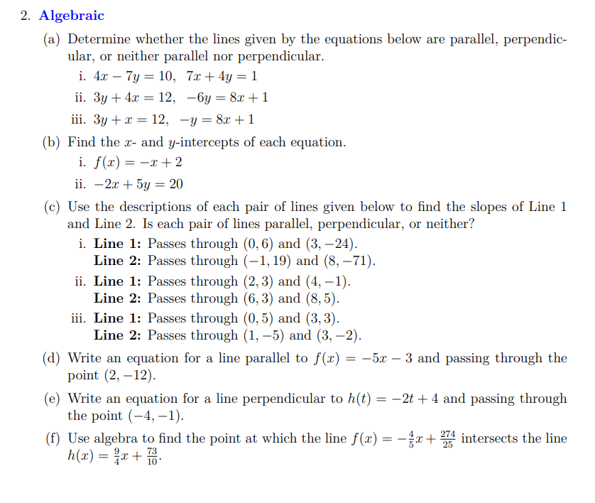 Solved Algebraic(a) ﻿Determine whether the lines given by | Chegg.com
