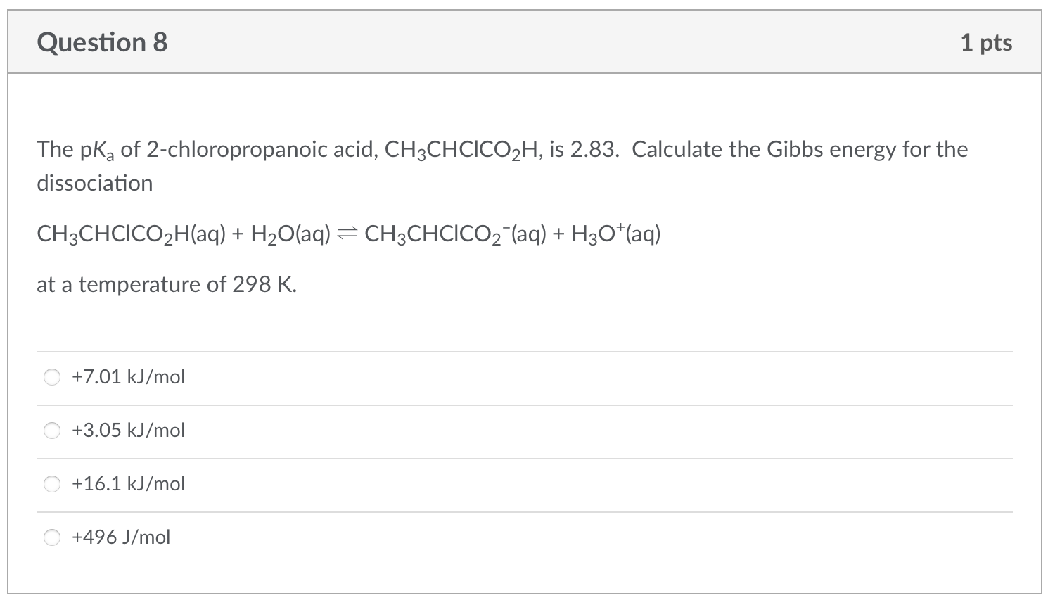 Solved The pKa of 2-chloropropanoic acid, CH3CHClCO2H, is | Chegg.com