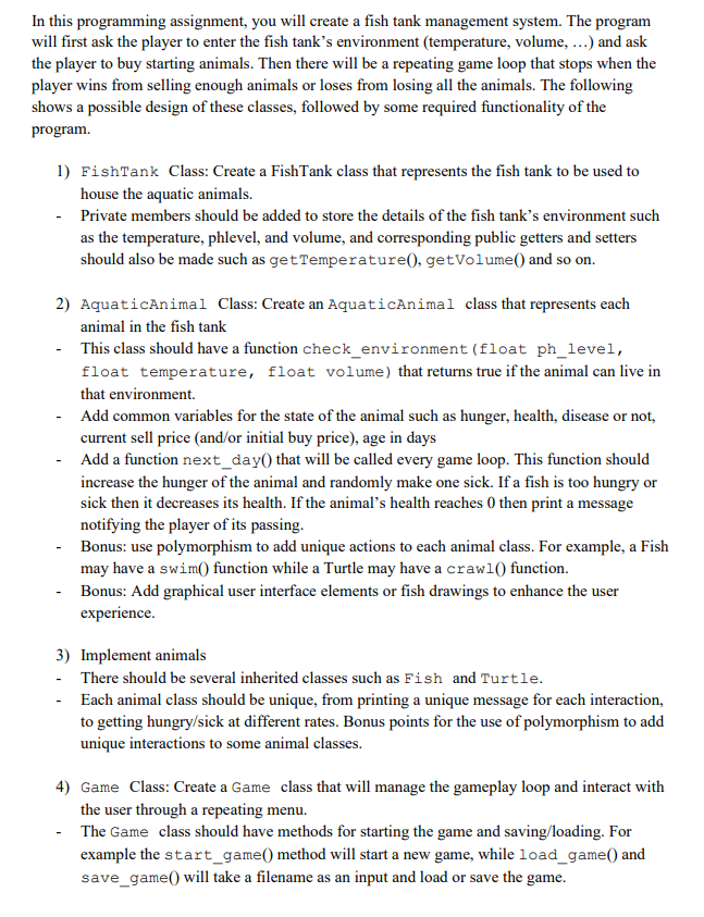 Solved 1) Fishtank Class: Create a FishTank class that | Chegg.com