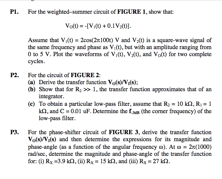 Solved P1. For the weighted-summer circuit of FIGURE 1, show | Chegg.com