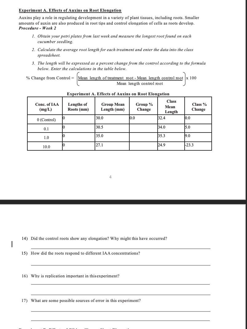 Solved Experiment A. Effects of Auxins on Root Elongation | Chegg.com