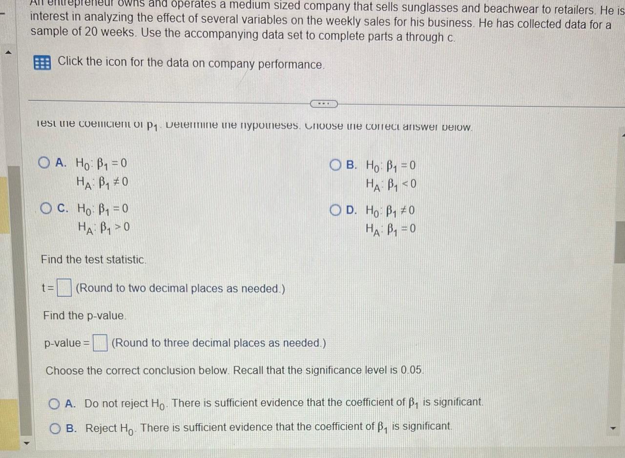 Solved As well as the P value and T stats for B1 Through B4 | Chegg.com