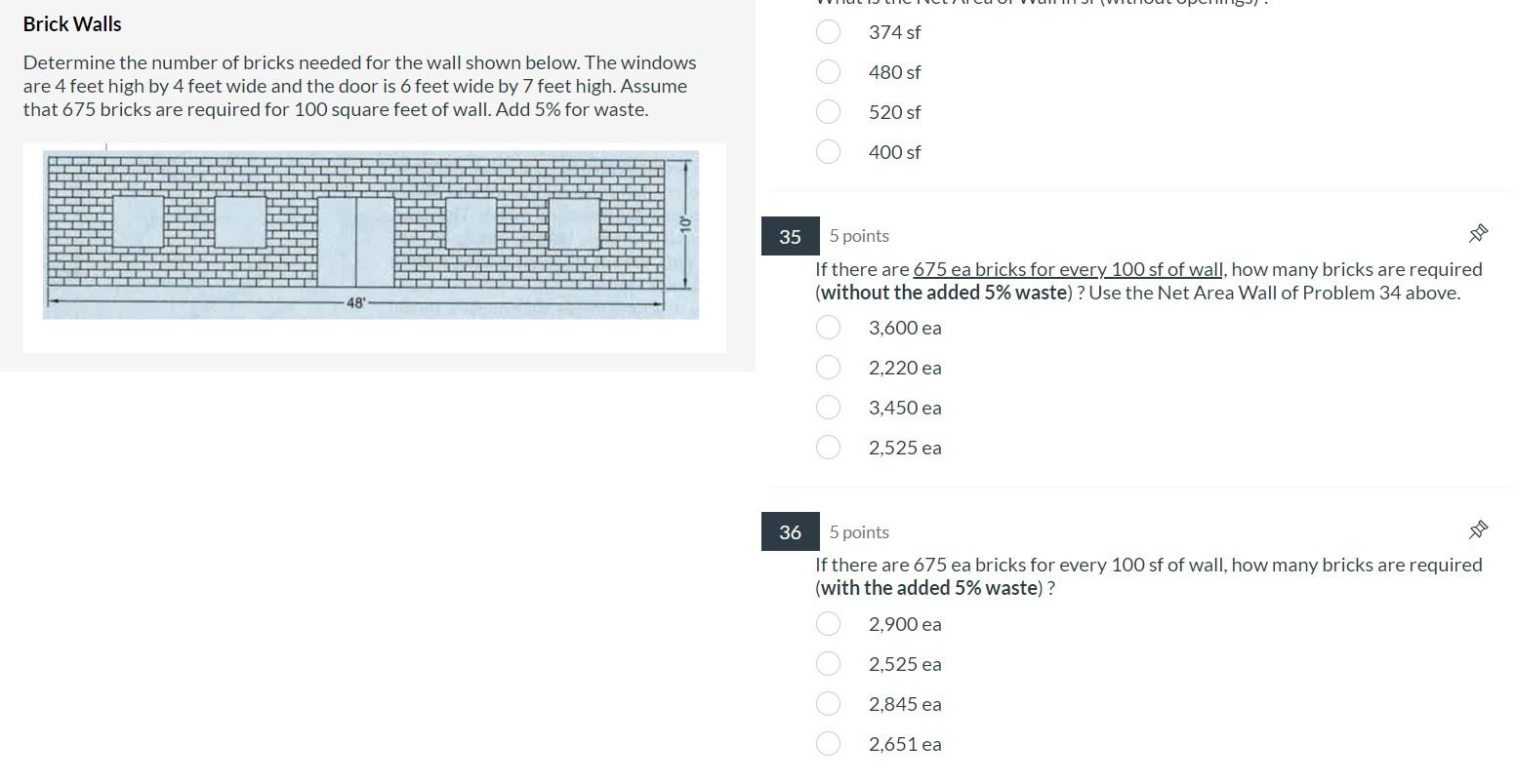 Solved Brick Walls Determine the number of bricks needed for | Chegg.com