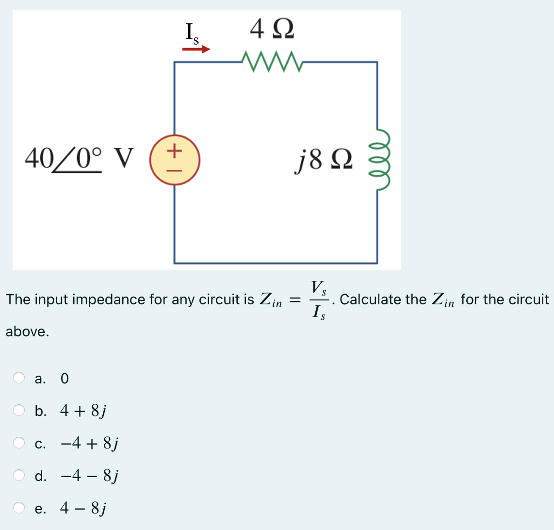 Solved The input impedance for any circuit is Zin=IsVs. | Chegg.com