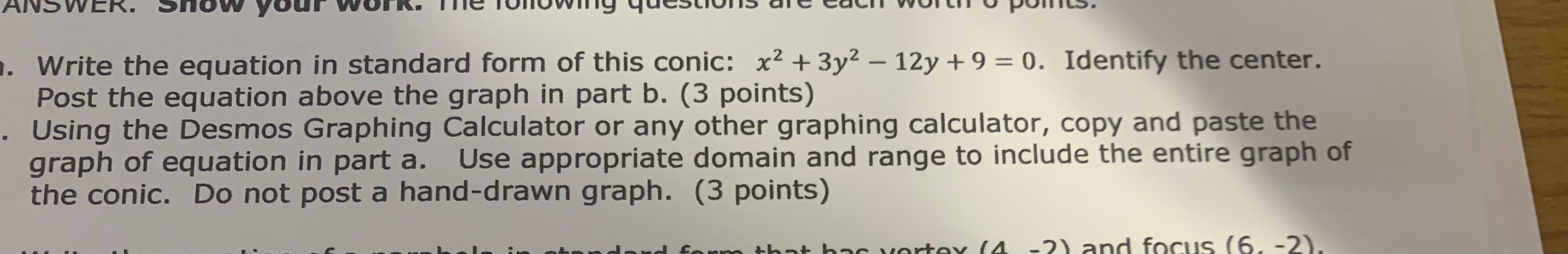Solved 1. Write the equation in standard form of this conic: | Chegg.com