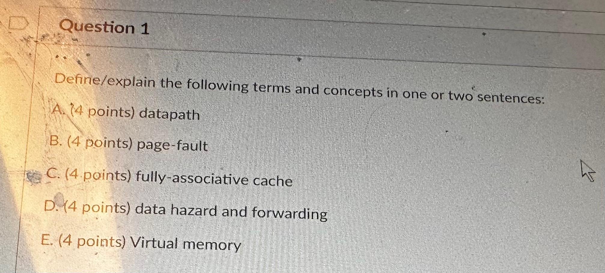 Define/explain the following terms and concepts in | Chegg.com