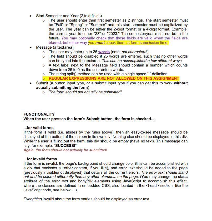 Solved Purpose: You are going to learn basic form validation | Chegg.com