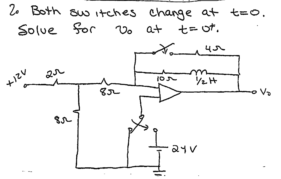 Solved Both switches change at t=0.Solve for v0 ﻿at t=0+. | Chegg.com