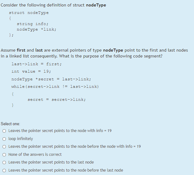 Solved Consider the following definition of struct node Type | Chegg.com