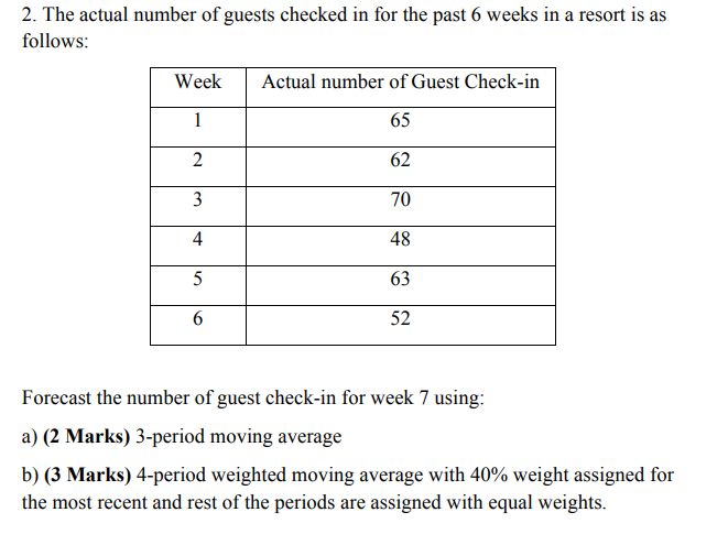 Solved 2. The actual number of guests checked in for the | Chegg.com