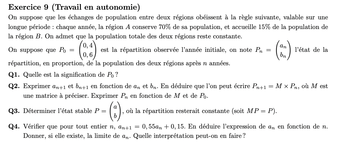 Solved Exercice 9 (Travail en autonomie)On suppose que les | Chegg.com