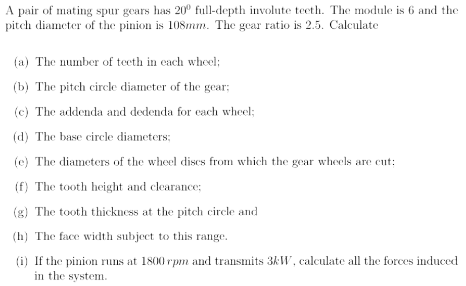 Solved A pair of mating spur gears has 20” full-depth | Chegg.com