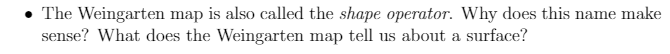 Solved • The Weingarten map is also called the shape | Chegg.com