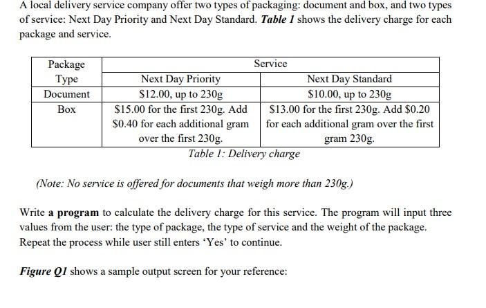 Solved A local delivery service company offer two types of | Chegg.com