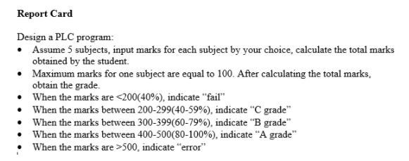 Solved Report Card Design a PLC program: • Assume 5 | Chegg.com