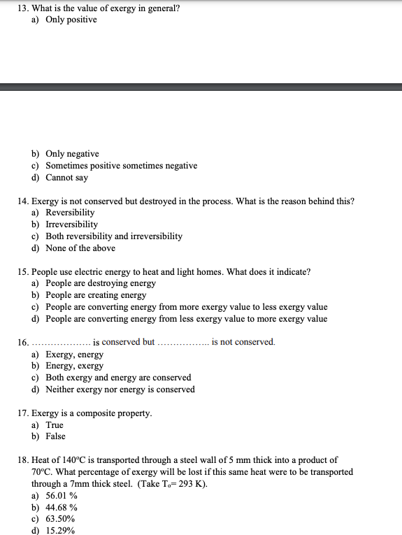 Solved 1. The quality factor of potential exergy is? a) 0.8 | Chegg.com