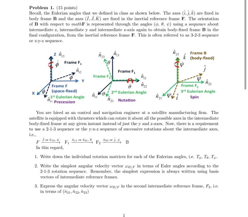 Solved Problem 1. (15 points) Recall, the Eulerian angles | Chegg.com