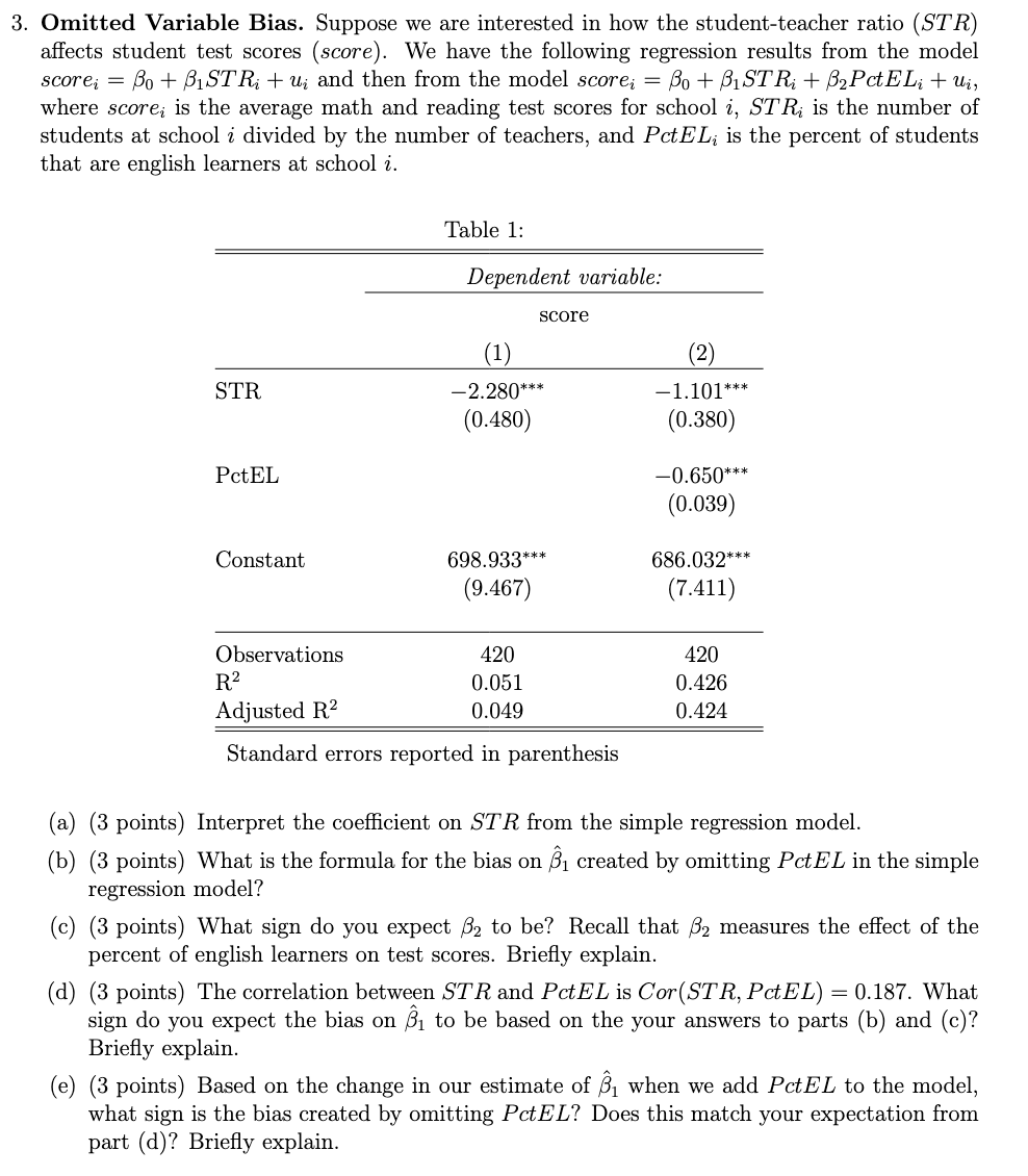 3. Omitted Variable Bias. Suppose we are interested | Chegg.com