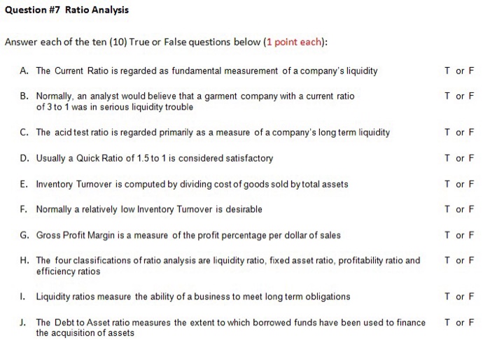 Solved Question #7 Ratio Analysis Answer each of the ten | Chegg.com