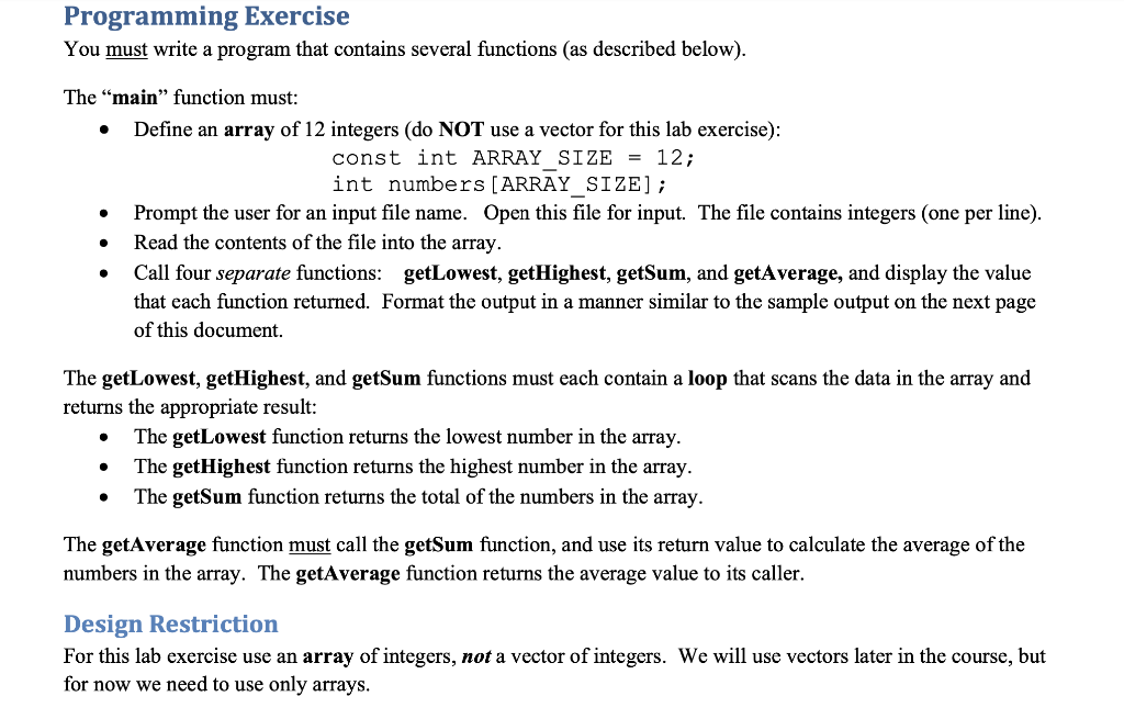 Solved This lab is an exercise in reading data from a file | Chegg.com