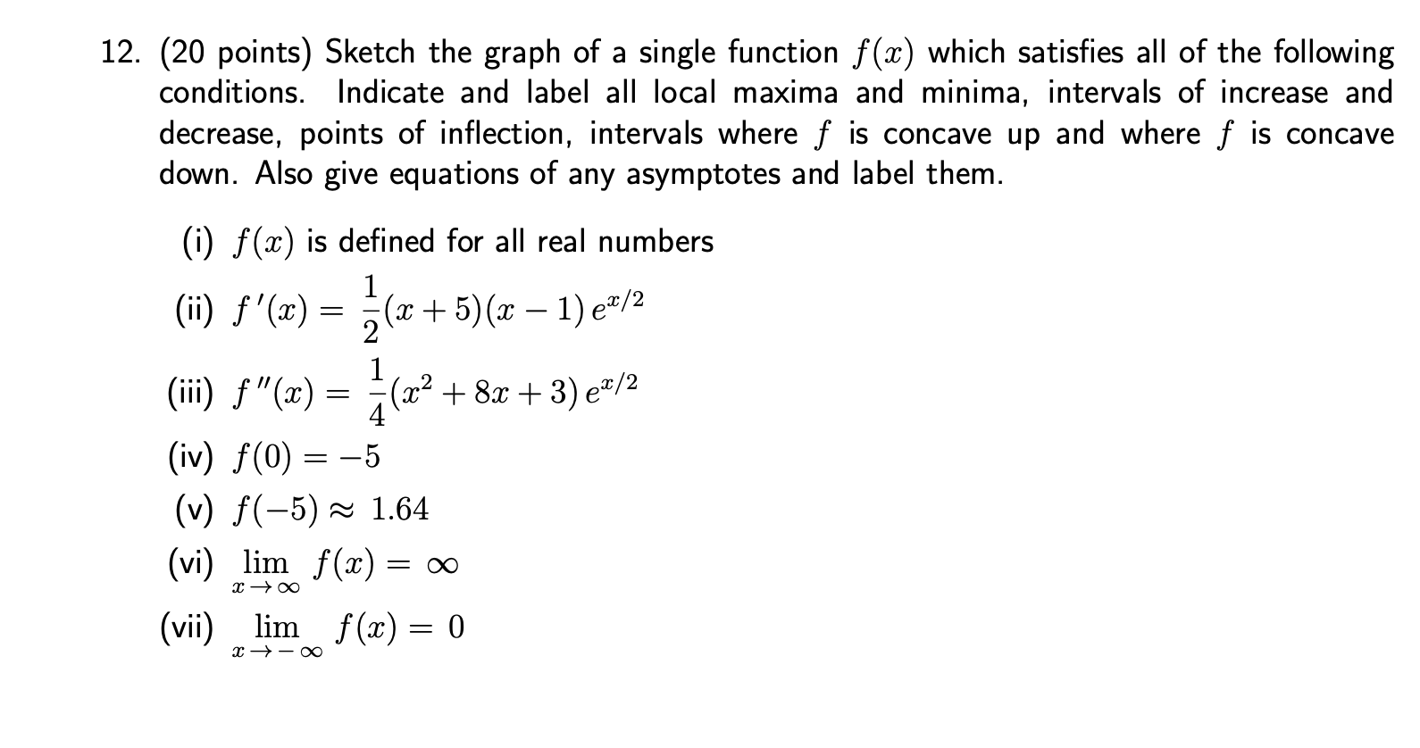 Solved 12. (20 points) Sketch the graph of a single function | Chegg.com