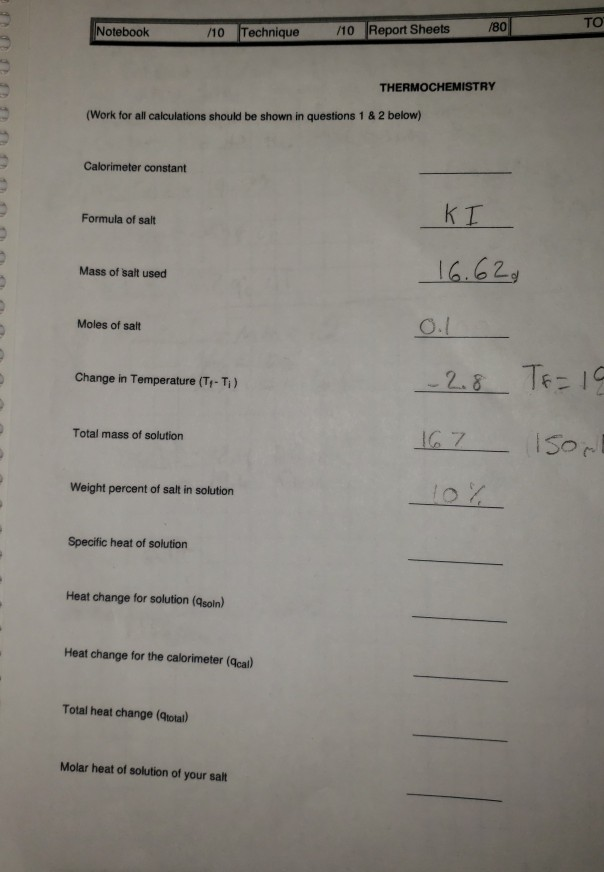 TO /80 /10 Report Sheets /10 Technique Notebook | Chegg.com