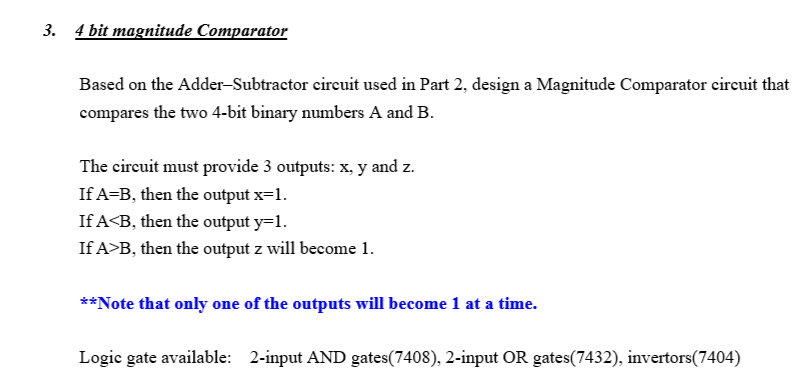 Solved 3. 4 bit magnitude Comparator Based on the | Chegg.com