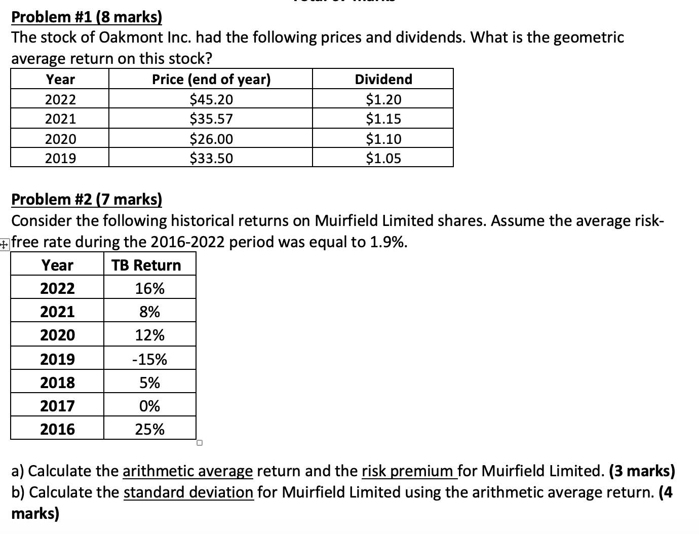 Solved Problem \#1 (8 marks) The stock of Oakmont Inc. had | Chegg.com