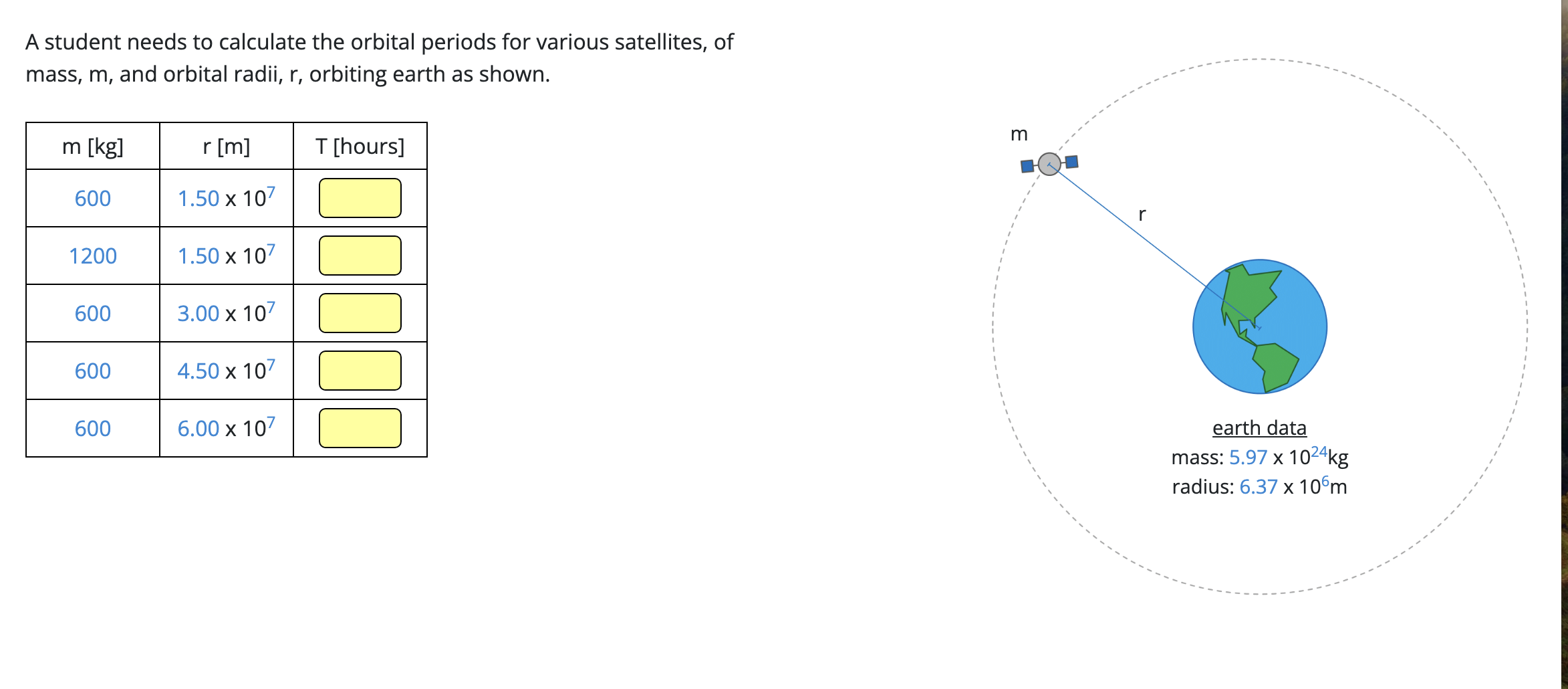 Solved A student needs to calculate the orbital periods for | Chegg.com