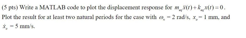 Solved (5 pts) Write a MATLAB code to plot the displacement | Chegg.com
