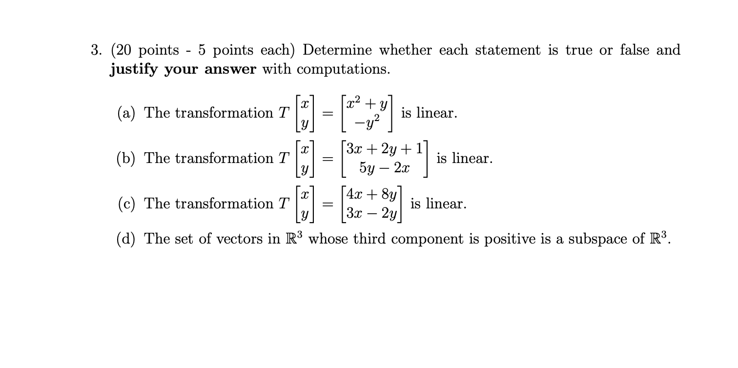 Solved 3. ( 20 points - 5 points each) Determine whether | Chegg.com Solved 3. ( 20 points - 5 points each) Determine whether | Chegg.com