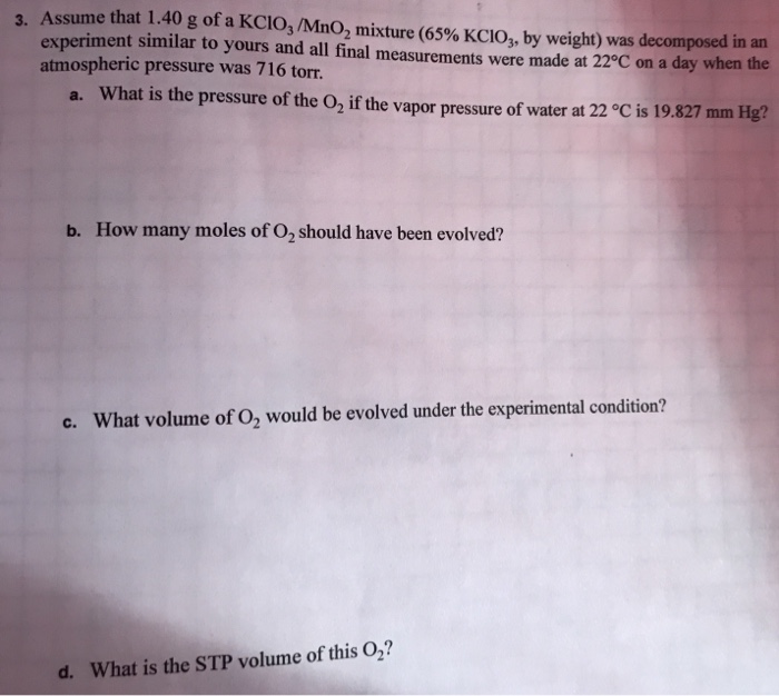 Solved 3. Assume that l 40 g of a KCIO3 Mino, mixture (65% | Chegg.com