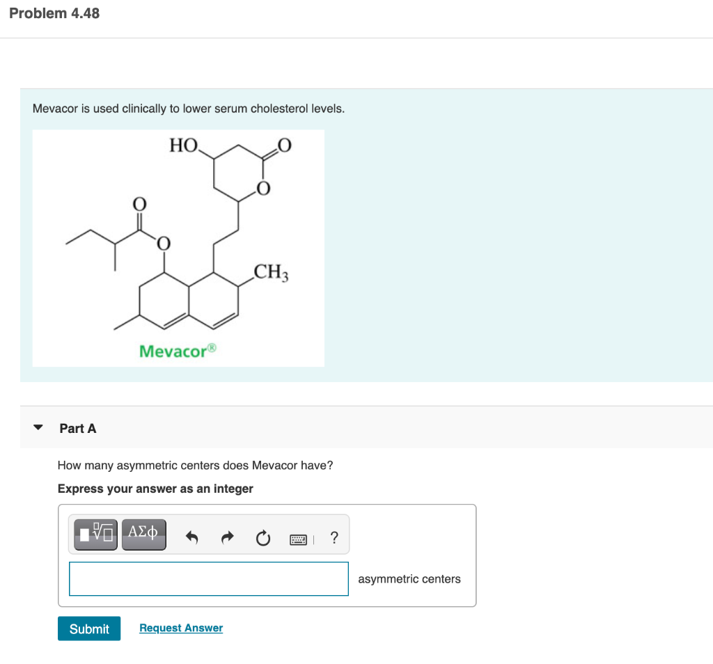 Solved Problem 4.48 Mevacor is used clinically to lower | Chegg.com