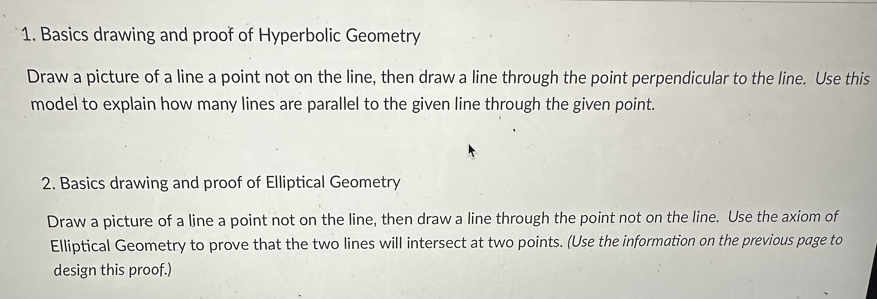Solved 1. Basics drawing and proof of Hyperbolic Geometry | Chegg.com