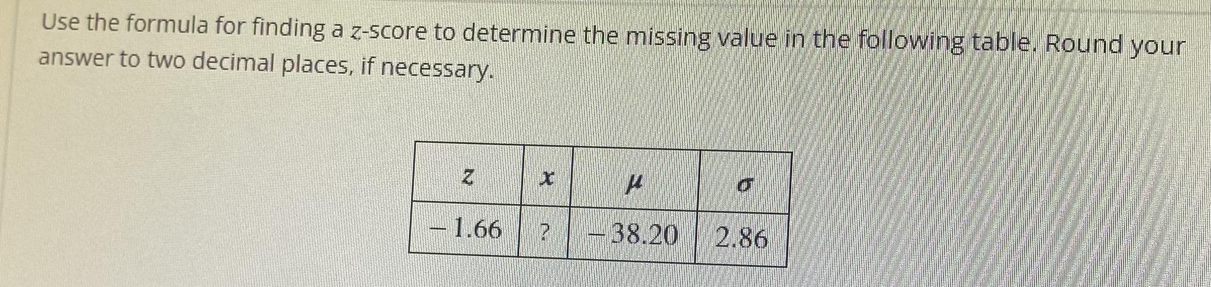 Solved Use the formula for finding a z-score to determine | Chegg.com
