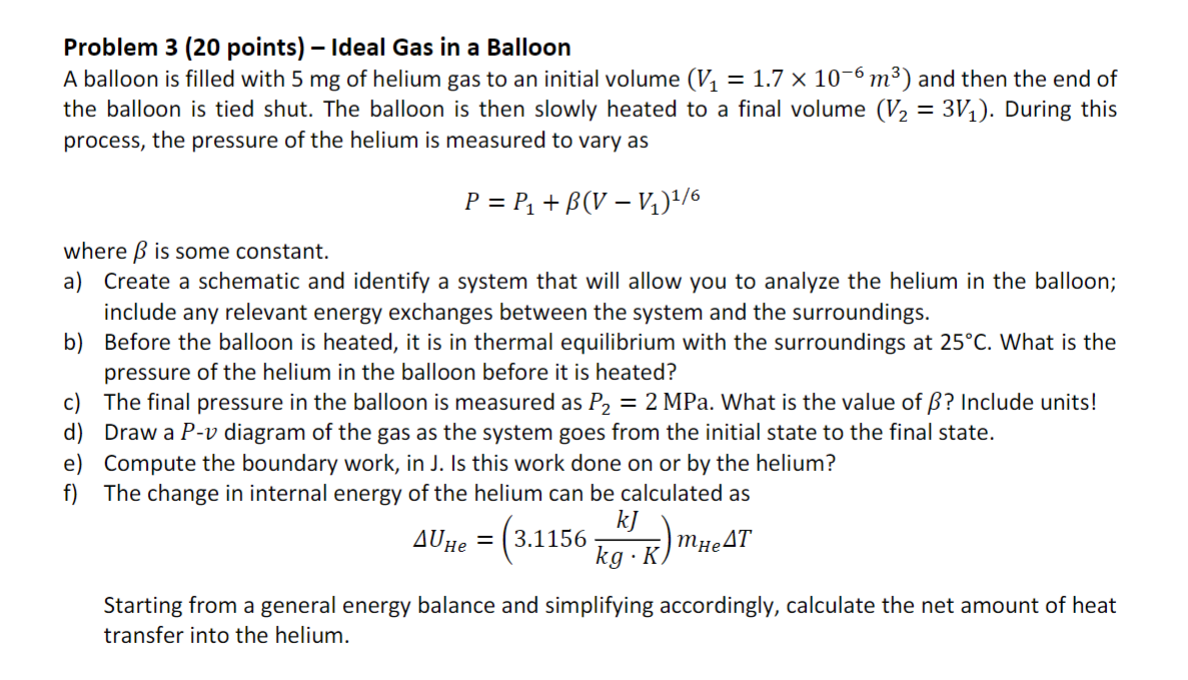 Solved Problem 3 (20 points) - Ideal Gas in a Balloon A | Chegg.com