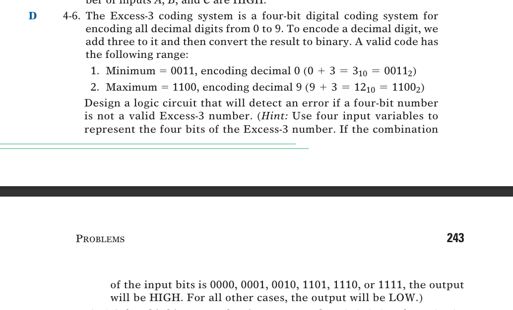 Solved D 4-6. ﻿The Excess-3 ﻿coding system is ﻿a four-bit | Chegg.com