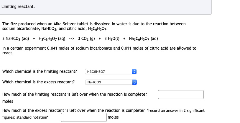 Solved Limiting reactant. The fizz produced when an | Chegg.com