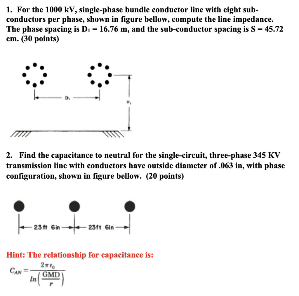 Solved 1. For the 1000 kV, single-phase bundle conductor | Chegg.com