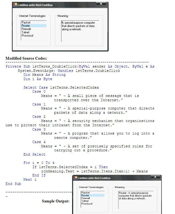 Specification: - GroupBox: (2) - ListBox - Name: | Chegg.com