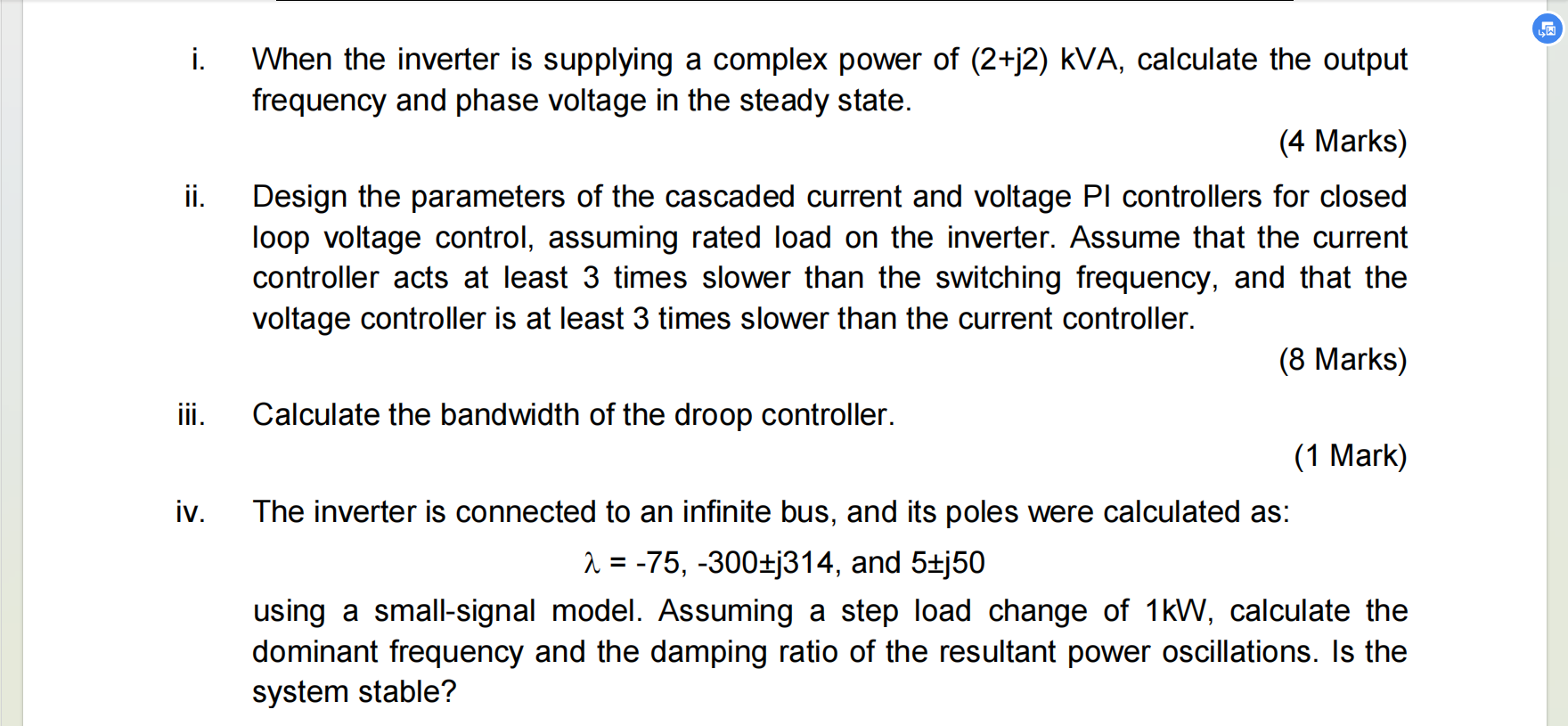 Solved i. When the inverter is supplying a complex power of | Chegg.com