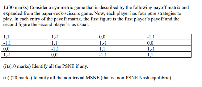 Solved 1.(30 marks) Consider a symmetric game that is | Chegg.com