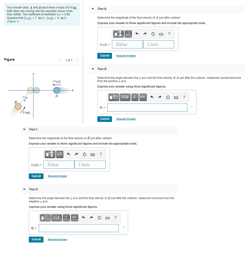 Solved Part A Two smooth disks A and B each have a mass of | Chegg.com
