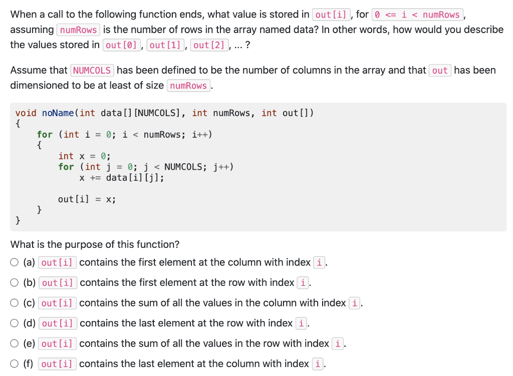Solved When a call to the following function ends, what | Chegg.com