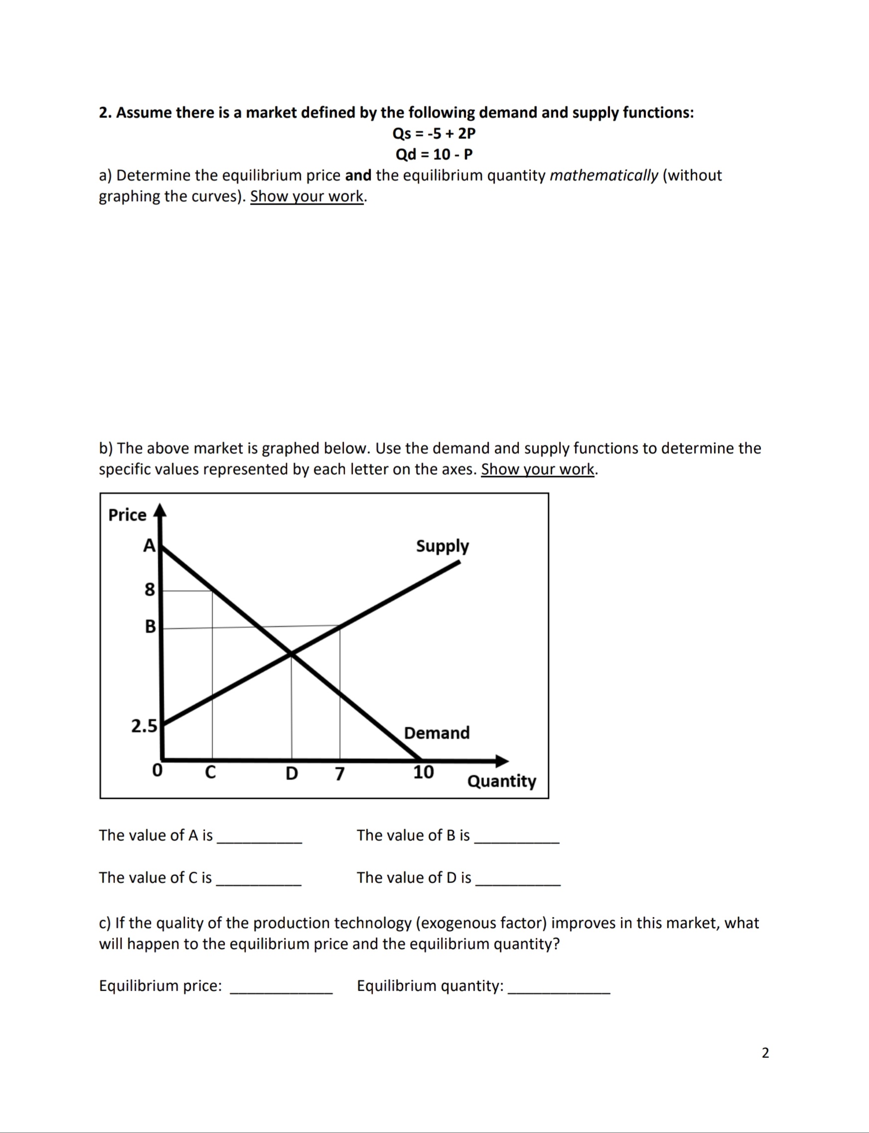 Solved 2. Assume there is a market defined by the following | Chegg.com
