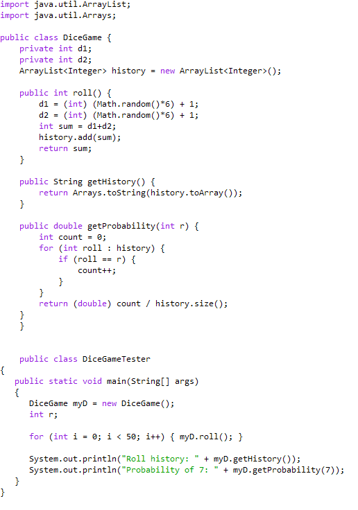 Solved I want to incorporate DiceGame.java into my final | Chegg.com