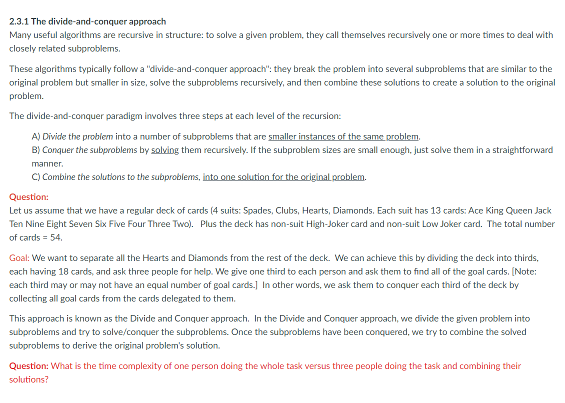 Solved 2 3 1 The Divide And Conquer Approach Many Useful