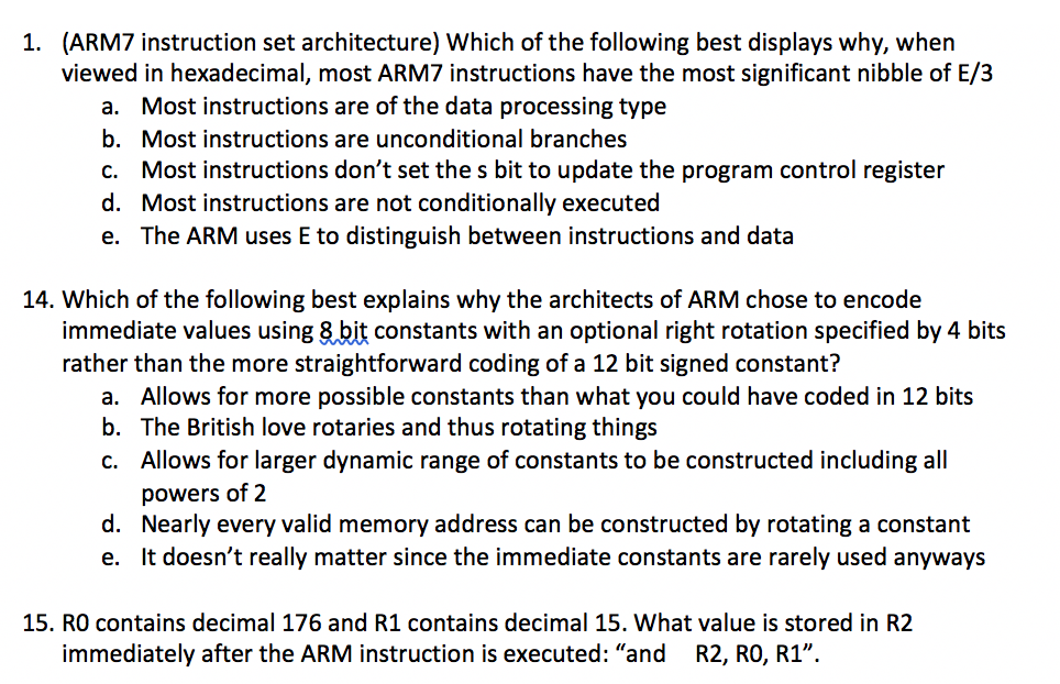(ARM7 instruction set architecture) Which of the | Chegg.com