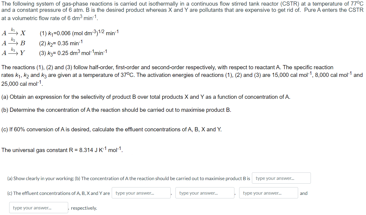 Solved The following system of gas-phase reactions is | Chegg.com