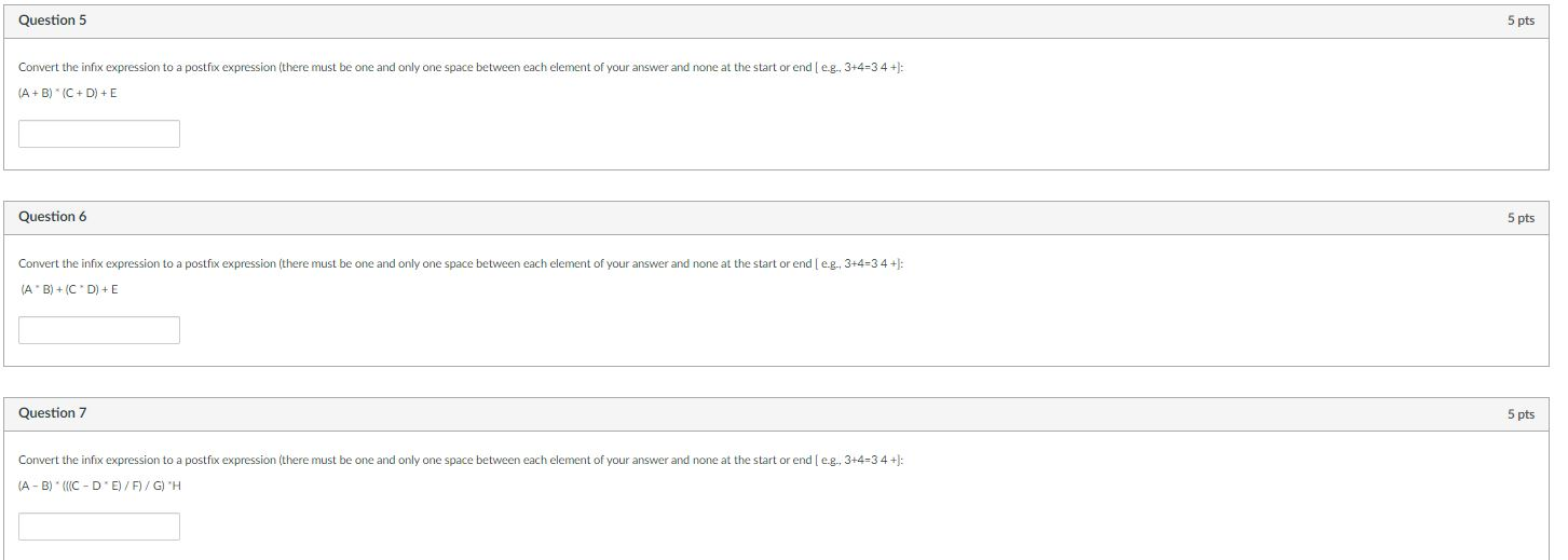 Solved Question 5 5 pts Convert the infix expression to a | Chegg.com